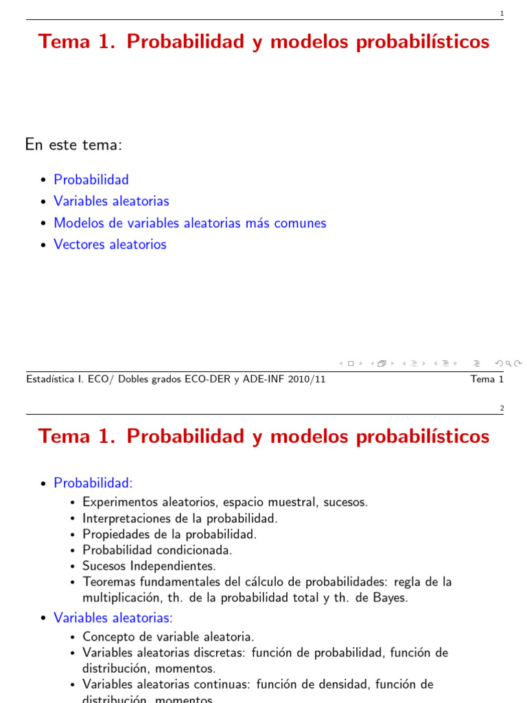 TEMA 1.probabilidad. Variables Aleatorias. Modelos de Distribución de Probabilidad. | PDF ...