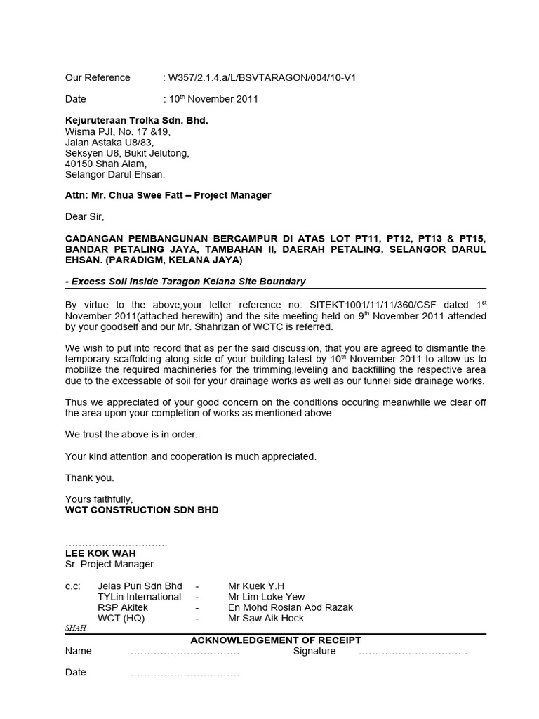 Taragon Letter of Excess Soil Inside Taragon Kelana Site Boundary ... Taragon Letter of Excess Soil Inside Taragon Kelana Site Boundary ...