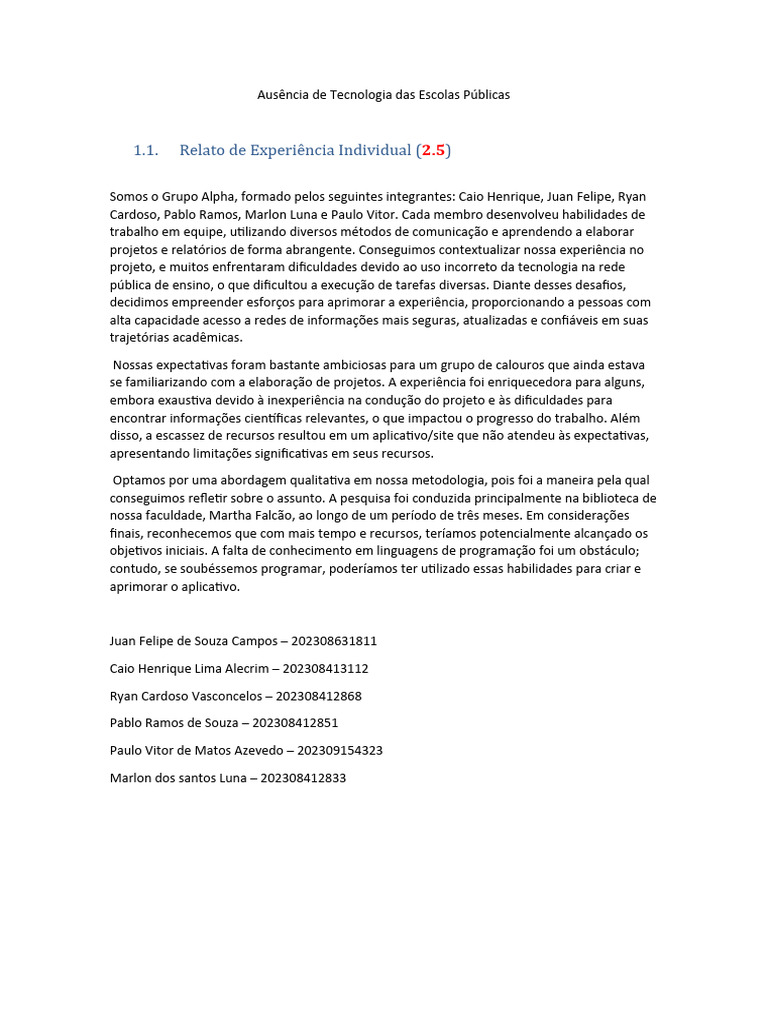 Relatorio Coletivo | PDF