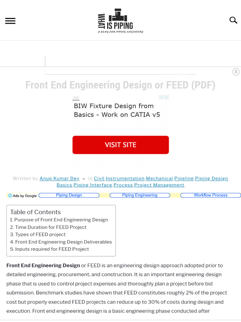 Front End Engineering Design or FEED (PDF) - What Is Piping - All About Piping Engineering | PDF ...