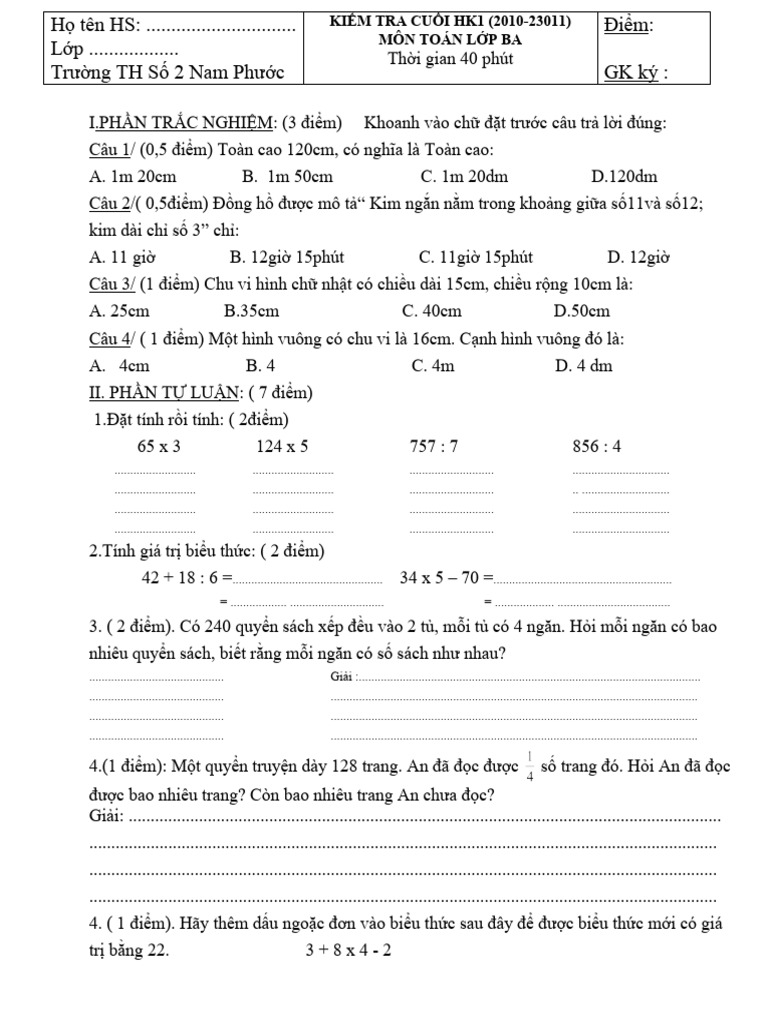 De Toan 3 Cuoi HK1Co HDC | PDF