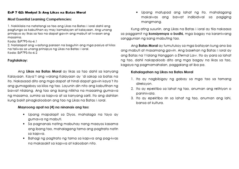 EsP 7 Q2 Modyul 3 Outline | PDF