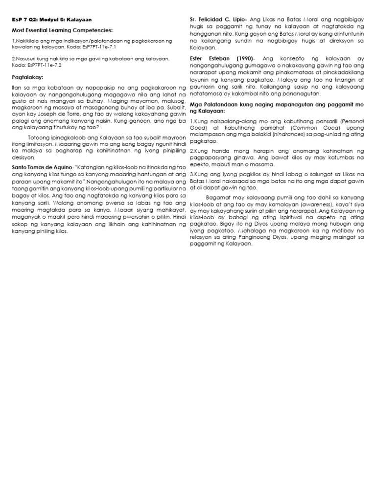 EsP 7 Q2 Modyul 5 Outline | PDF