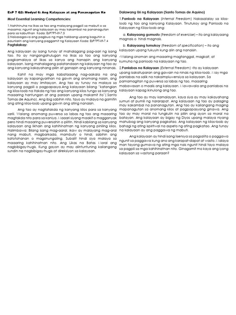 EsP 7 Q2 Modyul 6 Outline | PDF