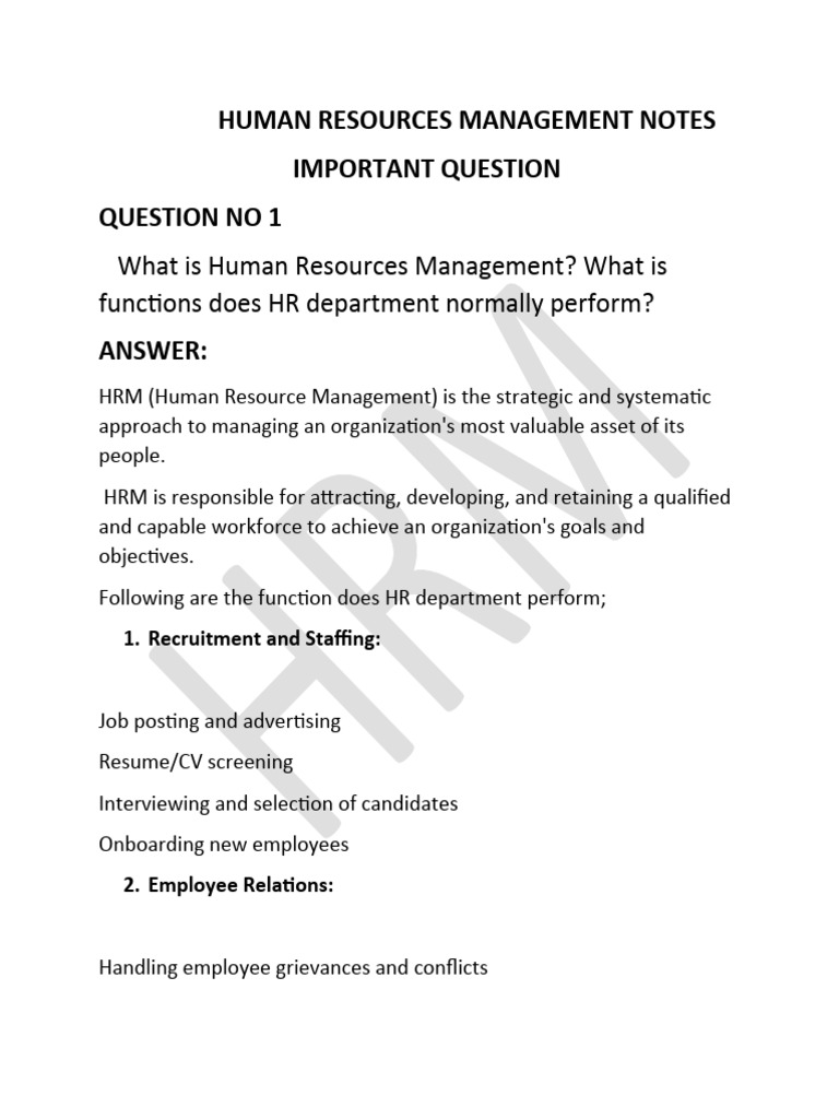 Human Resources Management Notes | PDF | Human Resource Management ...