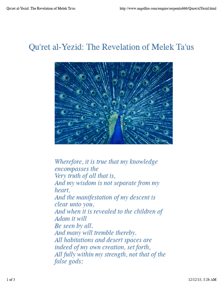 Qu'ret Al-Yezid: The Revelation of Melek Ta'us | PDF | Religious Faiths ...