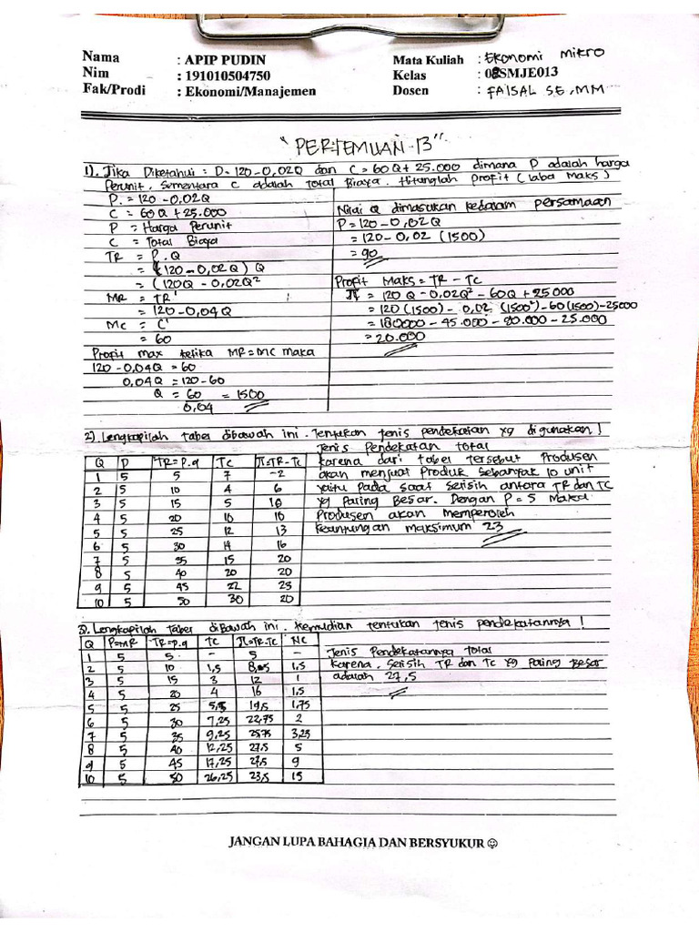 Apip Pudin 191010504750 Ekonomi Mikro PTM 13 | PDF