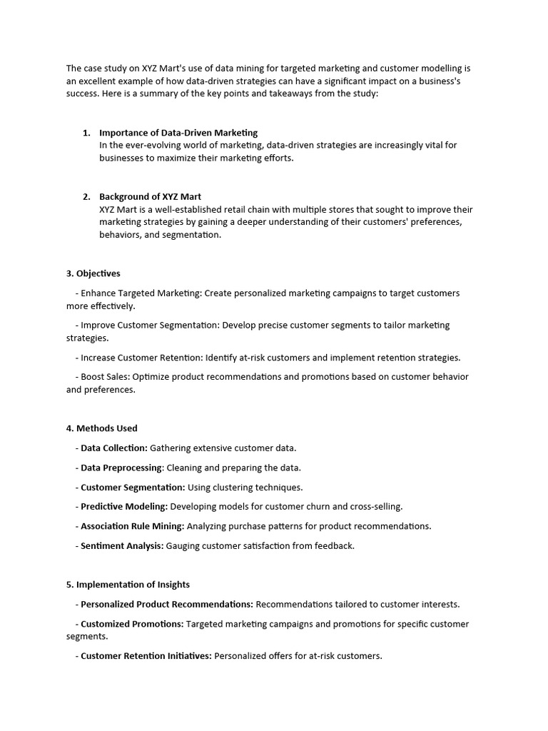 The Case Study On XYZ Mart | PDF | Marketing | Market Segmentation