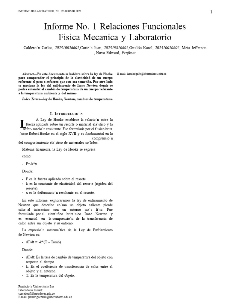 Primer Informe Fisica | PDF | Fuerza | Metrología