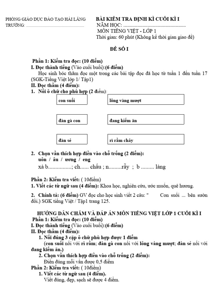 De Thi Tieng Viet Lop 1 Cuoi Ki I | PDF
