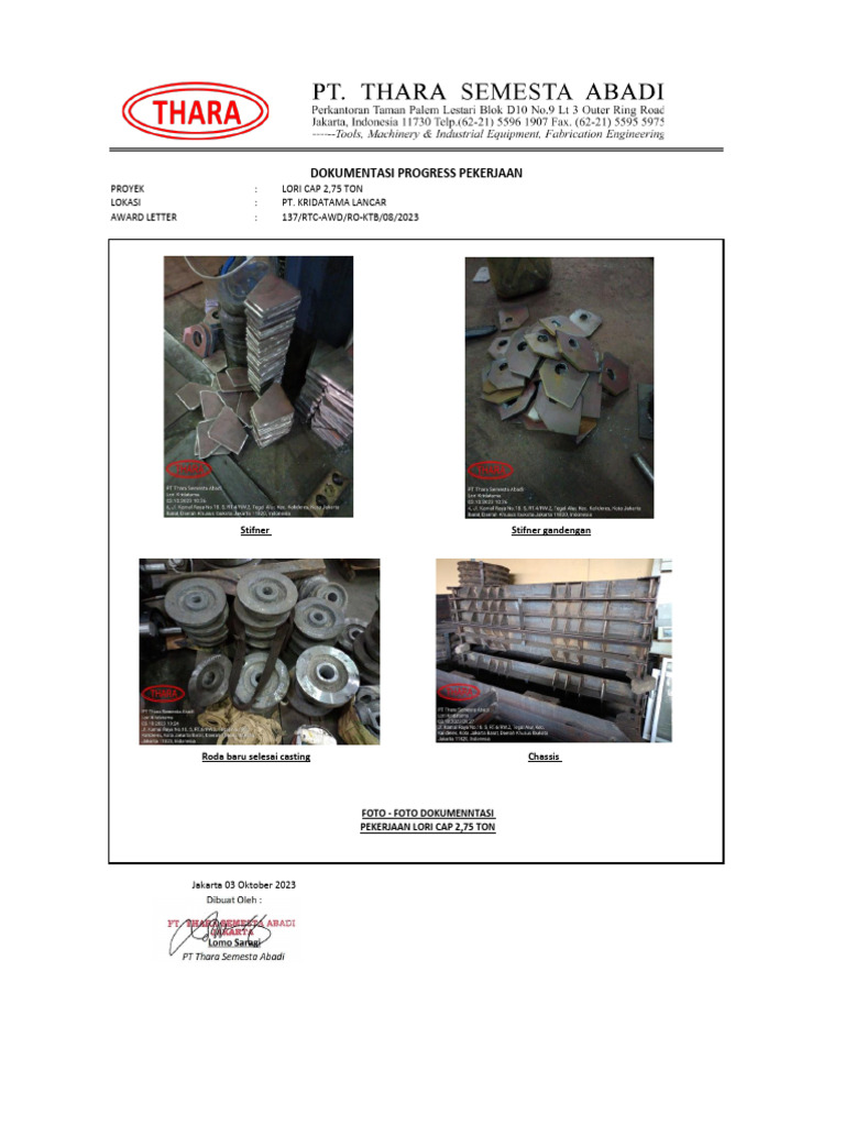 Progres Proyek Lori PT Kridatama | PDF