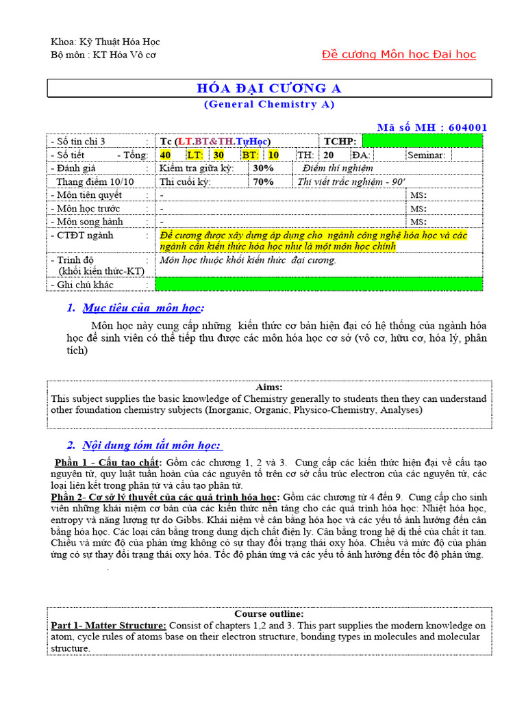 De Cuong GeneralChemistry CDIO | PDF