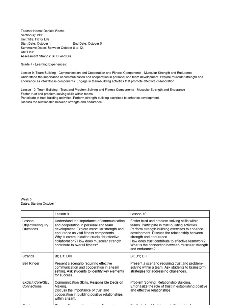 Lesson Plan 9 and 10 - Week 5 - 1 October - G7 | PDF | Team Building ...