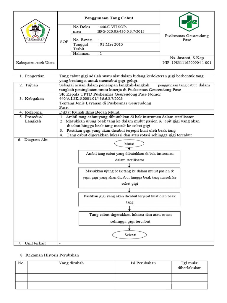 Sop Penggunaan Tang Cabut Ok | PDF