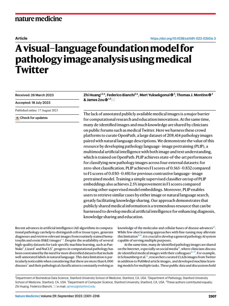 A Visual-Language Foundation Model For Pathology Image Analysis Using ...