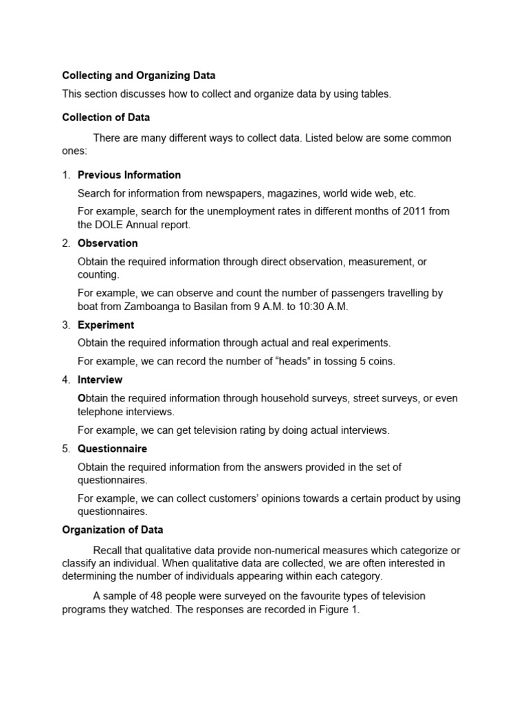 Collecting Organizing and Presentation of Data | PDF | Percentage ...
