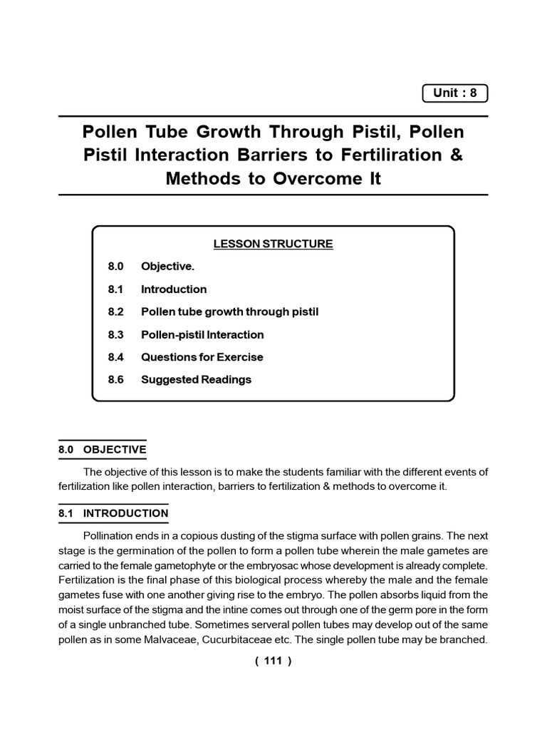 MSC Botany Paper-VIII Unit-8 | PDF | Fertilisation | Pollen