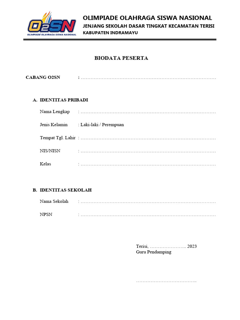 Formulir Pendaftaran O2SN 2023 | PDF