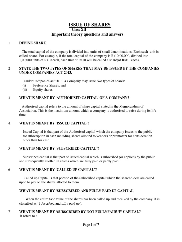 ISSUE OF SHARES THEORY NOTES | PDF | Stocks | Debits And Credits