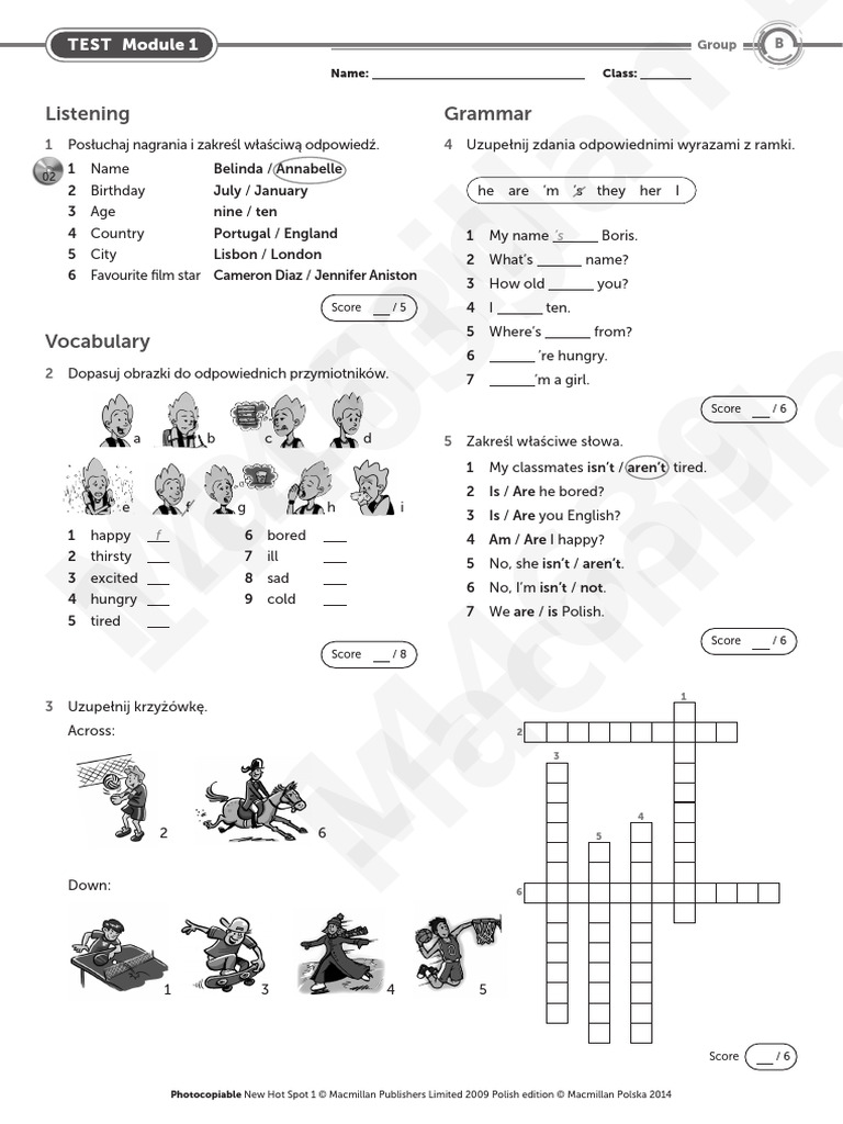 New Hot Spot 1 Module 1 Test B | PDF