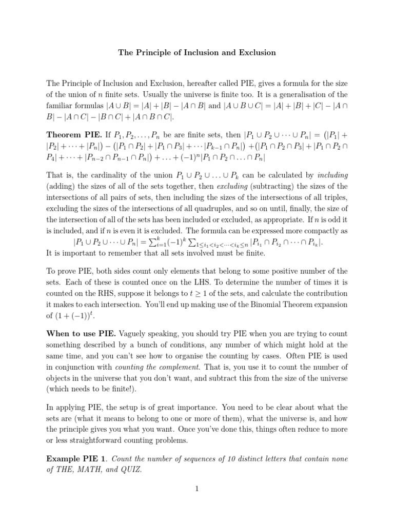 The Principle of Inclusion and Exclusion: N N N K 1 N N 2 N 1 N N N | PDF | Mathematics ...