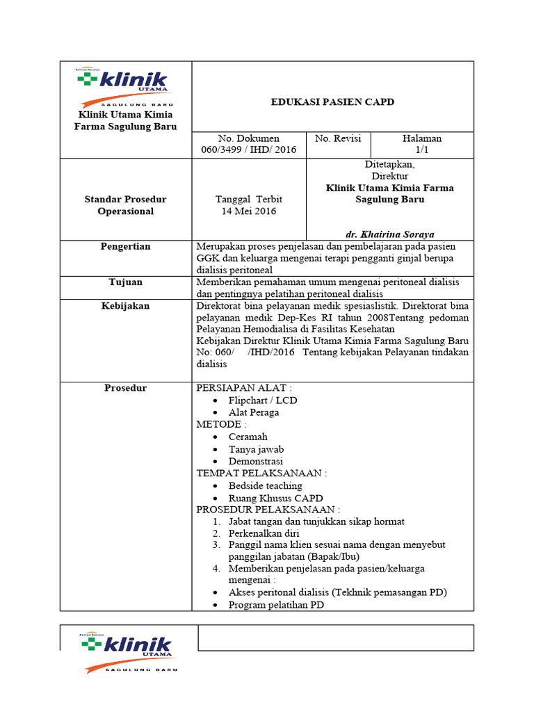 Spo Edukasi Pasien Capd | PDF