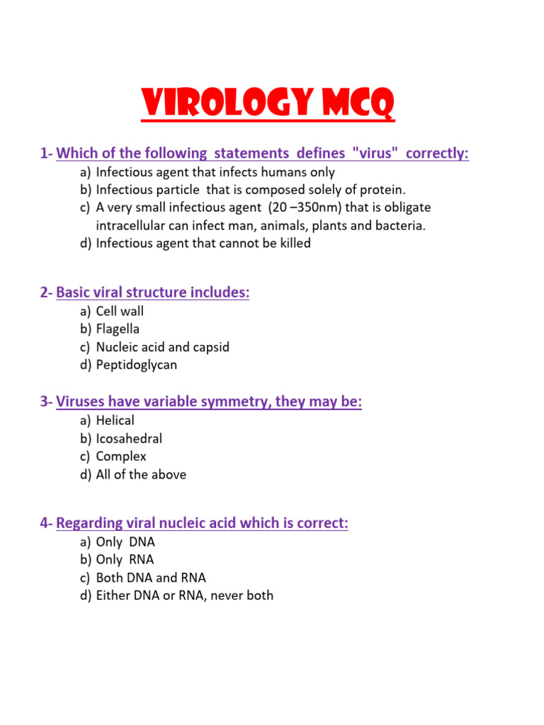 MCQ Virology | PDF | Virus | Infection