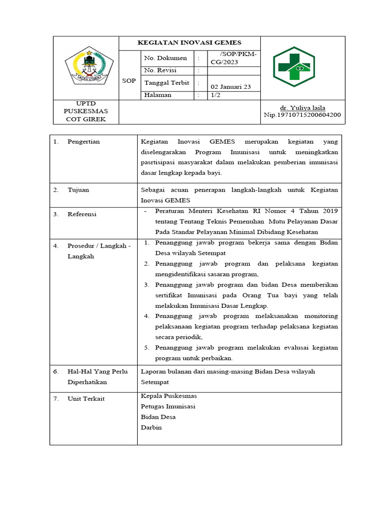 Sop Kegiatan Inovasi Silengkap | PDF