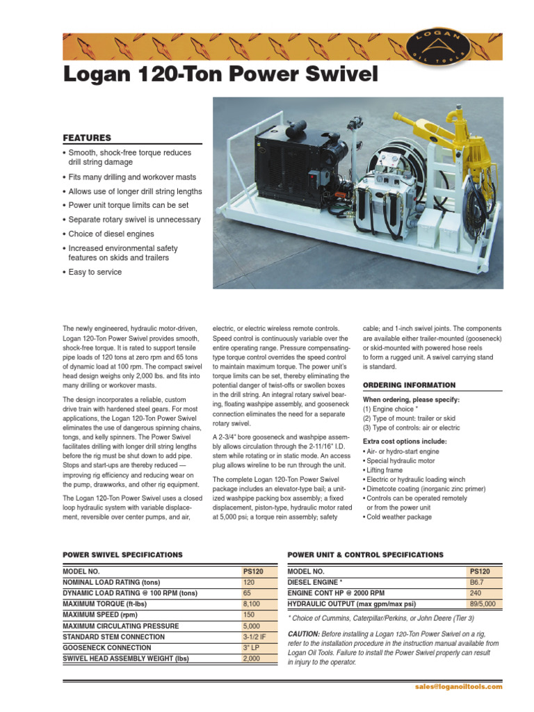 Logan 120-Ton Power Swivel - Logan Oil Tools | PDF | Trailer (Vehicle) | Drill