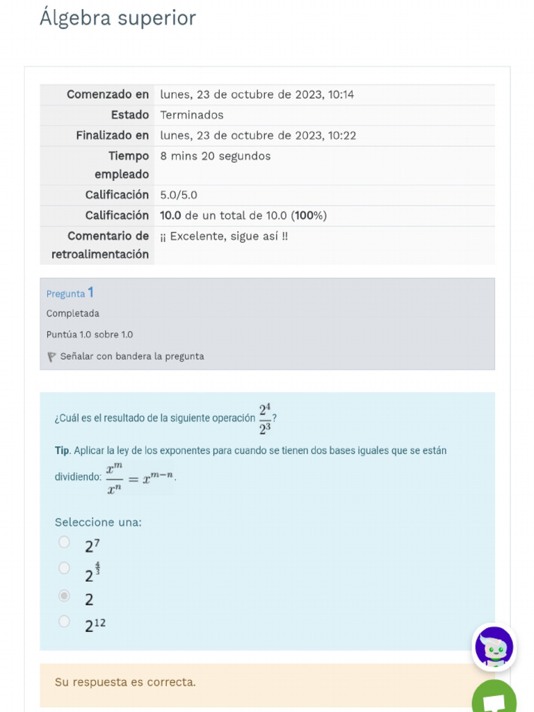 Álgebra Superior Examen Semana 1 | PDF