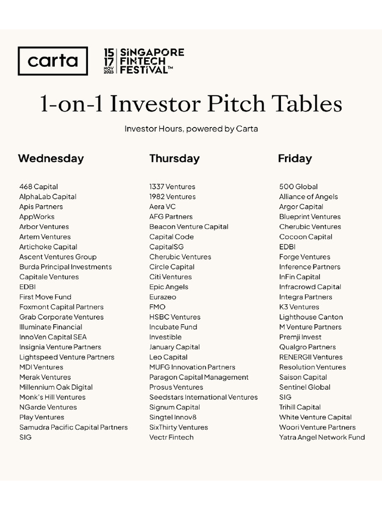 1-On-1 Pitch Table Schedule | PDF