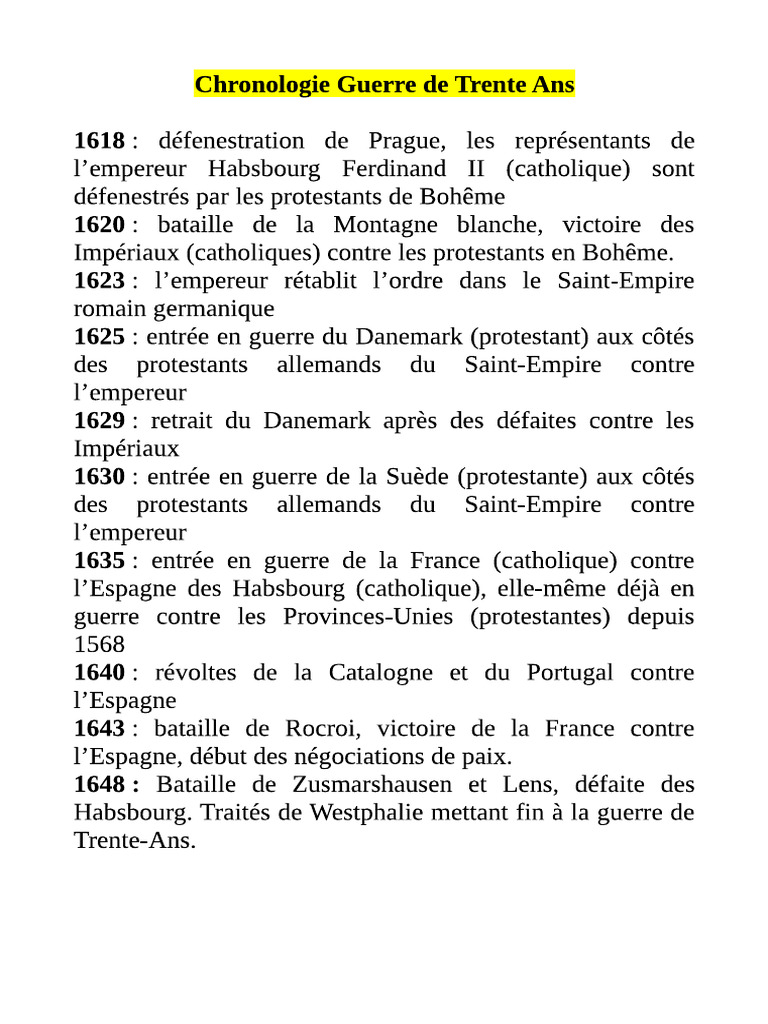 Guerre de Trente Ans Chronologie | PDF