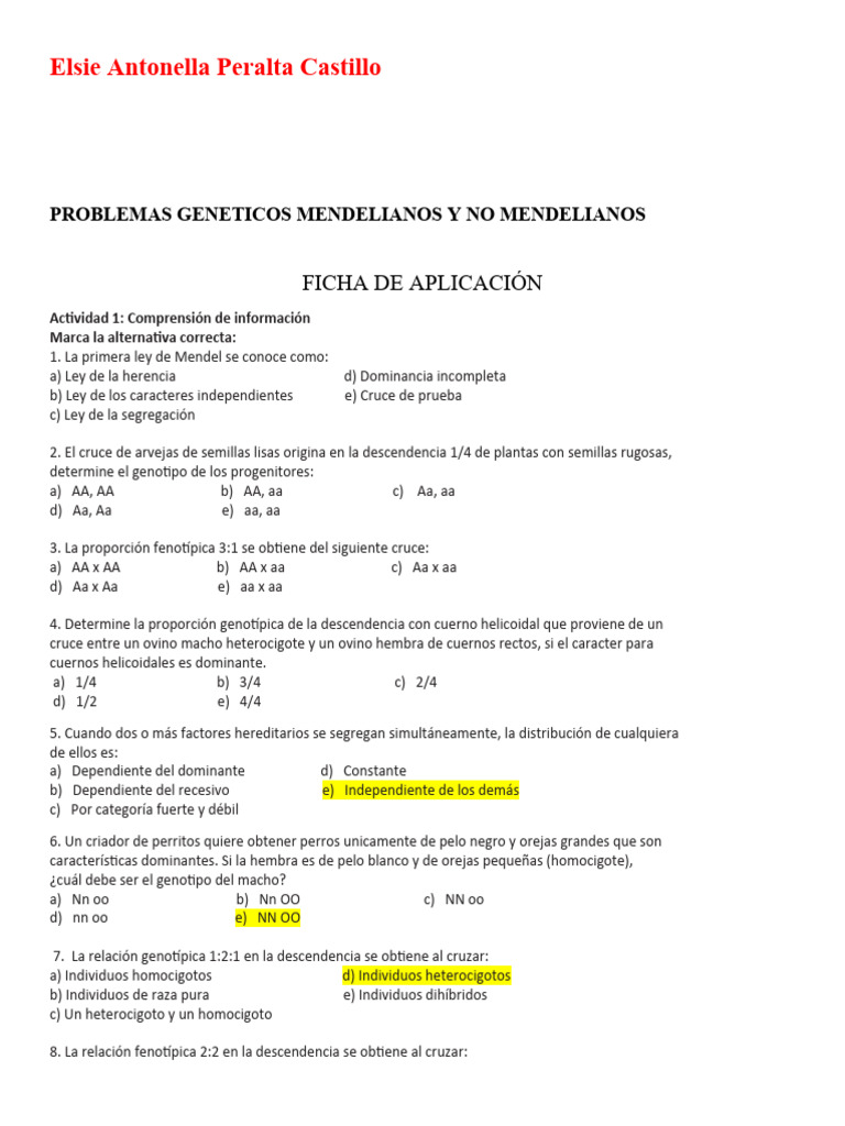2.3 PROBLEMAS GENETICOS MENDELIANOS Y NO MENDELIANOS Peralta Castillo ...