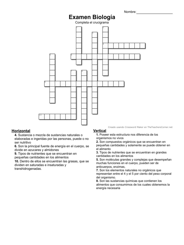Crucigrama Biologia Pdf