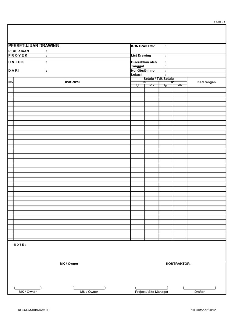 Form Persetujuan Drawing Proyek Pdf Teknologi Rekayasa