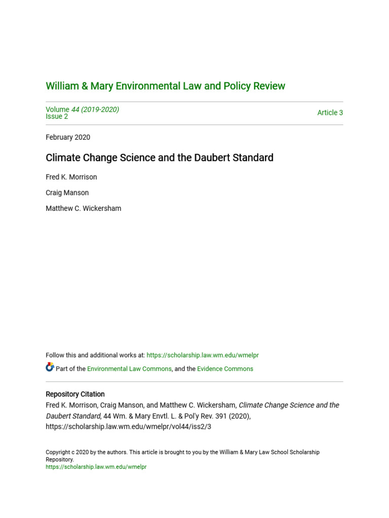 Climate Change Science and The Daubert Standard | PDF | Daubert V ...