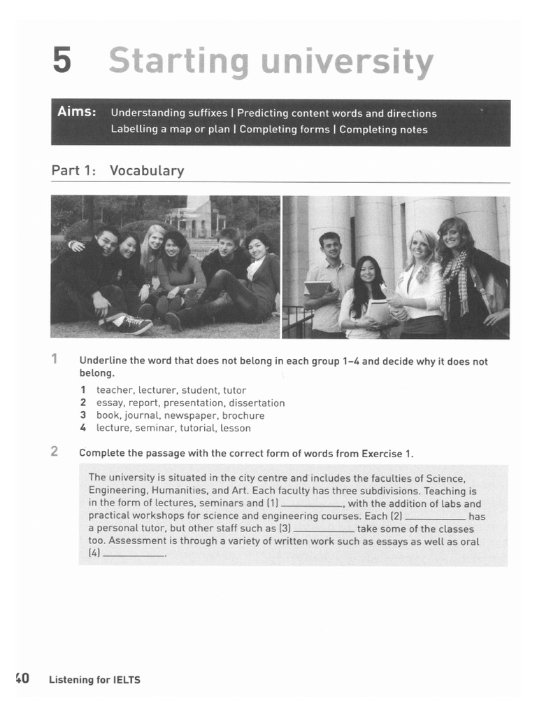 Listening4iELTS-Unit 5-Starting University | PDF