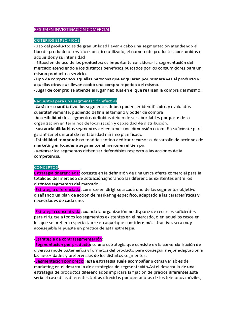 RESUMEN Tema 2 INV COMERCIAL | PDF | Marketing | Producto (Negocio)