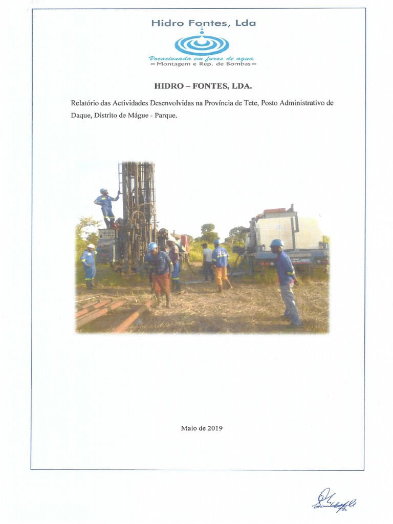 Relatorio Do Furo Do Parque No Distrito de Magoe | PDF