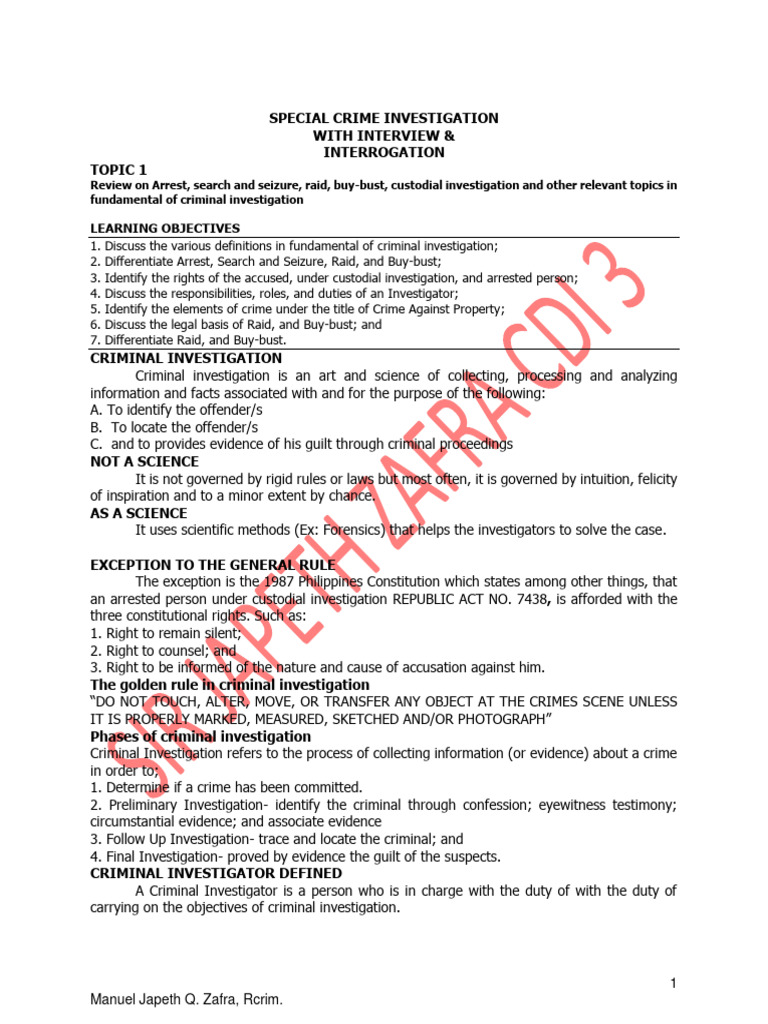 Special Crime Investigation Topic 1 and 2 Prelims | PDF | Search ...