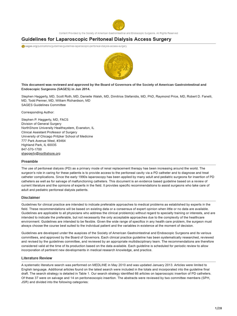 Guidelines For Laparoscopic Peritoneal Dialysis Access Surgery ...