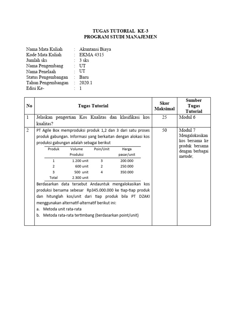 Tugas3 Akuntansi Biaya EKMA4315 | PDF