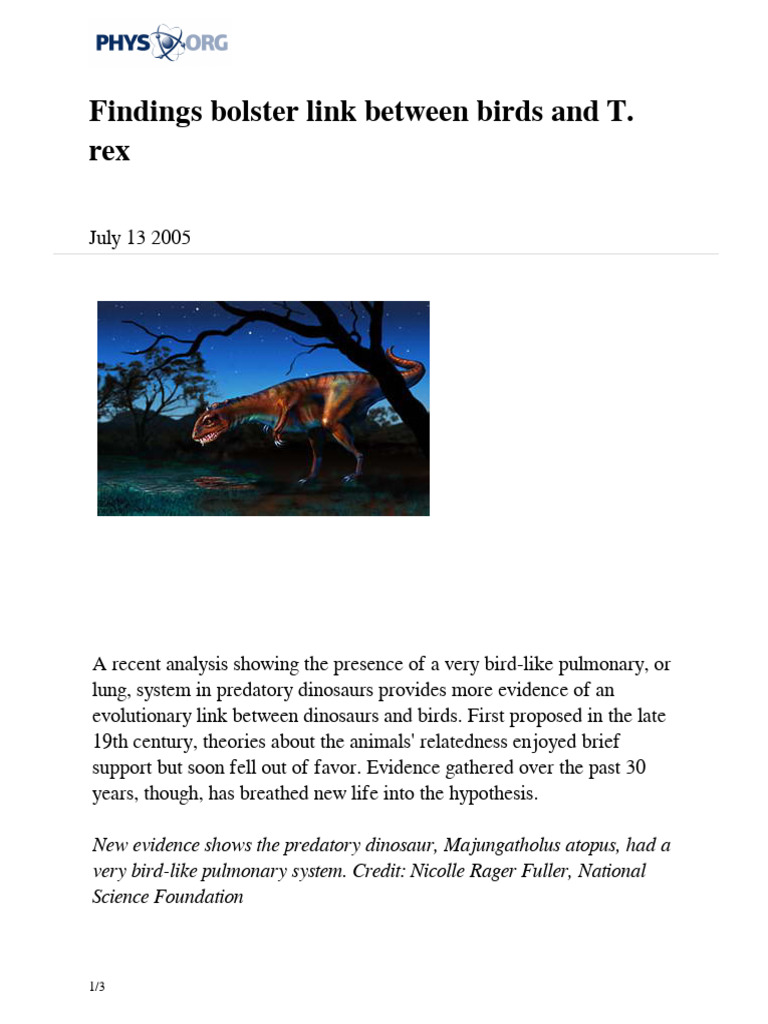 2005 07 Bolster Link Birds Rex | PDF | Dinosaurs | Zoology