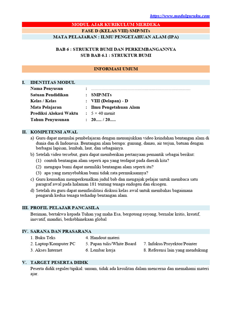 Modul Ajar IPA Fase D Kelas 8 Bab 6 | PDF