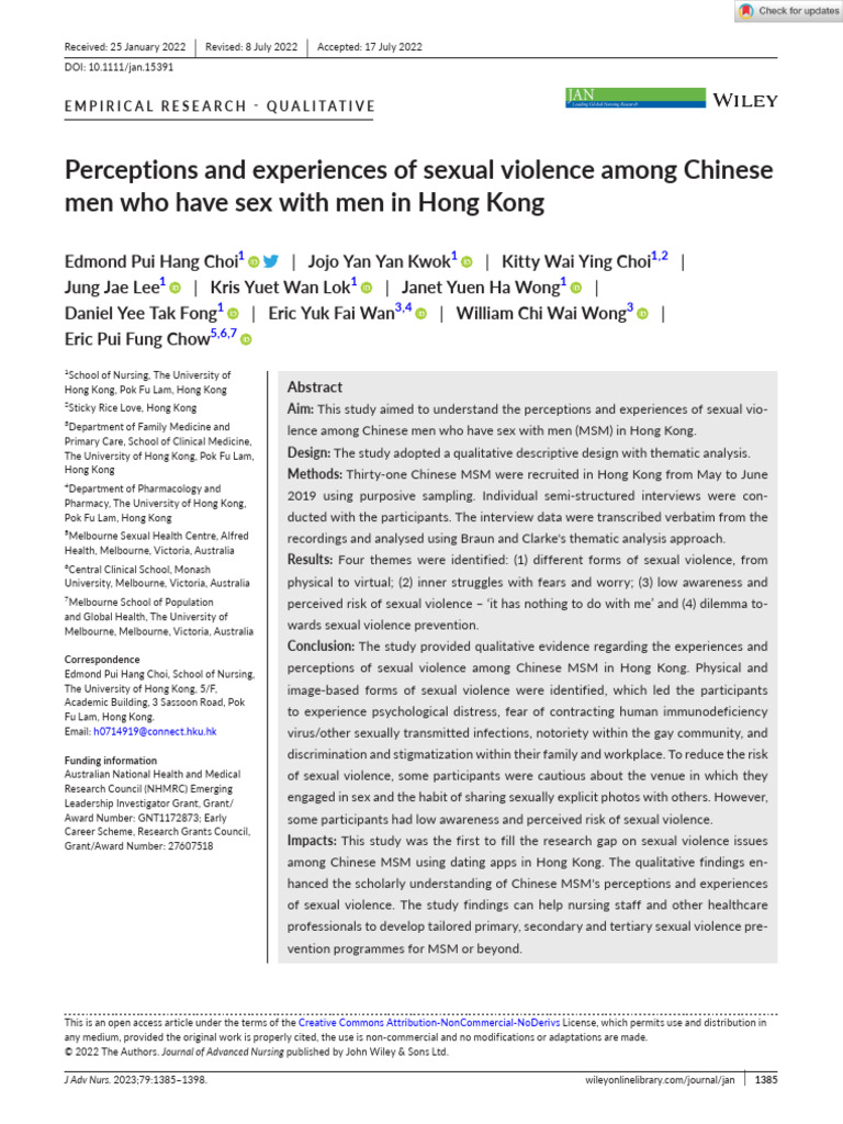Perceptions And Experiences Of Sexual Violence Among Chinese Men Who