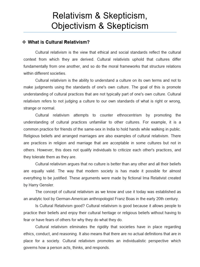 WK 4 Relativism Skepticism Objectivism Intuitionism | PDF | Relativism ...
