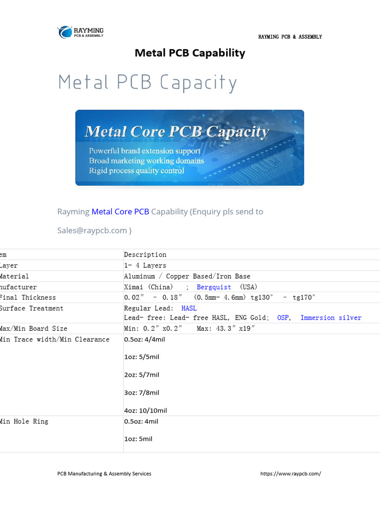 Metal PCB Capability | PDF | Printed Circuit Board | Chemistry