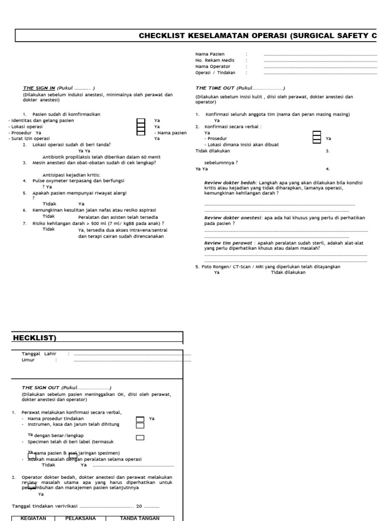 Form Sign In-Time Out | PDF | Sains & Matematika | Teknologi & Rekayasa