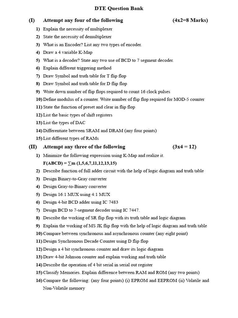DTE Question Bank | PDF