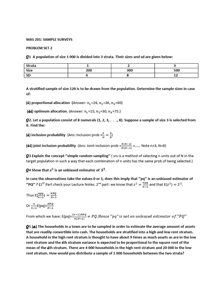 Mas 201 Problem Set 2 | PDF | Sampling (Statistics) | Estimator